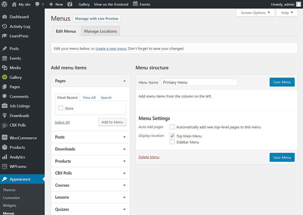 WordPress - Manage Nav Menus from the Frontend