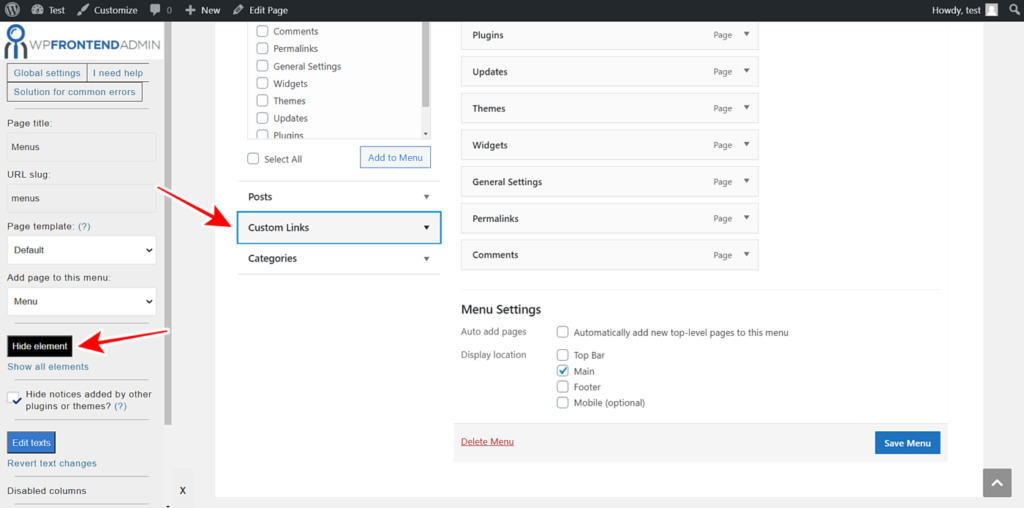 WordPress - Manage Navigation Menus on the Frontend