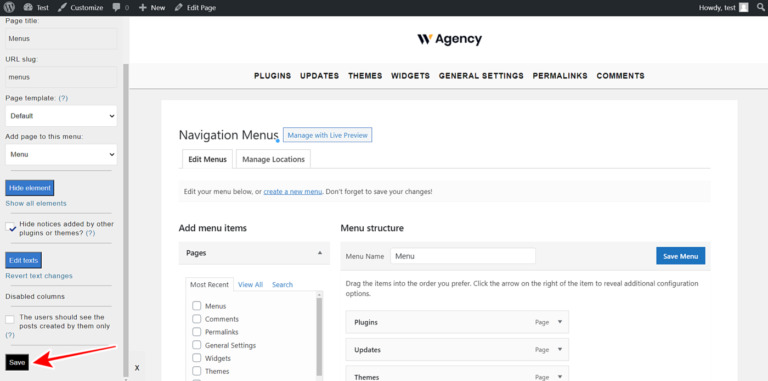 WordPress - Manage Navigation Menus on the Frontend
