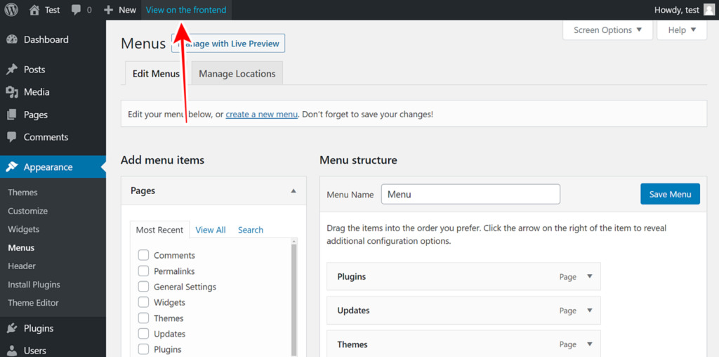 WordPress - Manage Navigation Menus on the Frontend