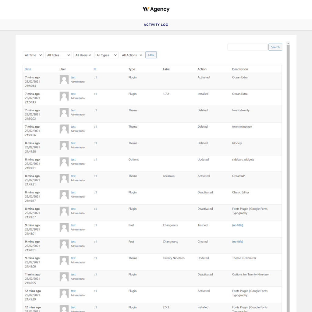 WordPress - Show Activity Log on the Frontend Dashboard