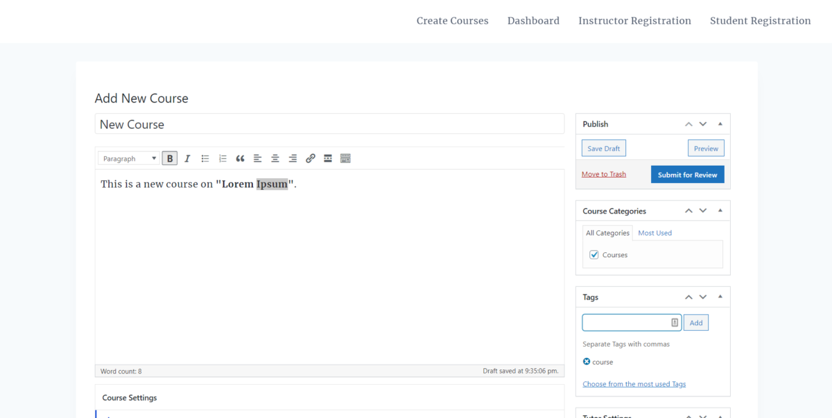 Tutor LMS - Allow Instructors to Create Courses on the Frontend