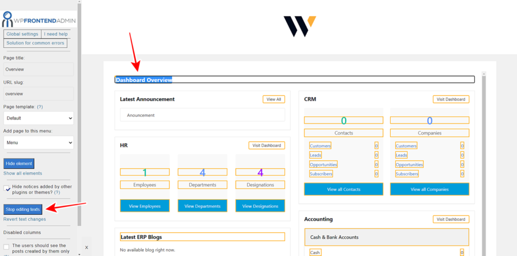 WP ERP - How to Show the Dashboard on the Frontend