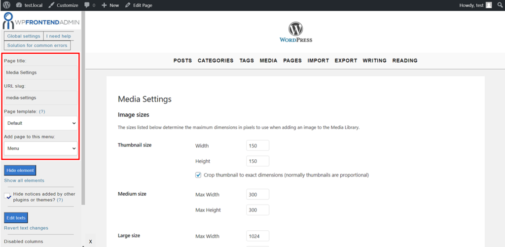 WordPress - Manage the Media Settings on the Frontend