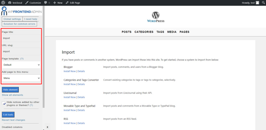 WordPress - Manage the Export and Import Tools on the Frontend