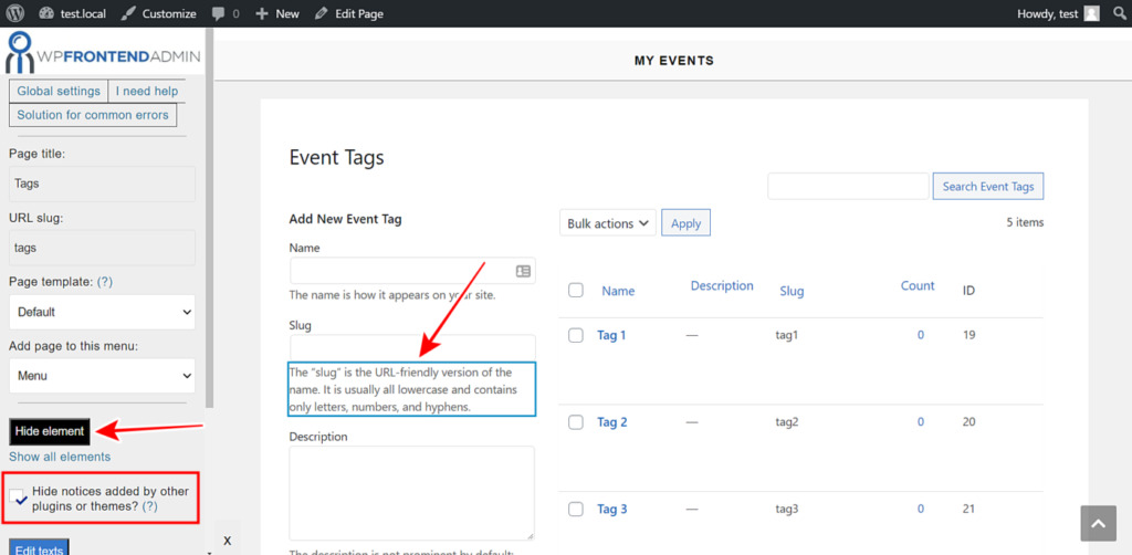 Events Manager - Manage Event Categories and Tags on the Frontend