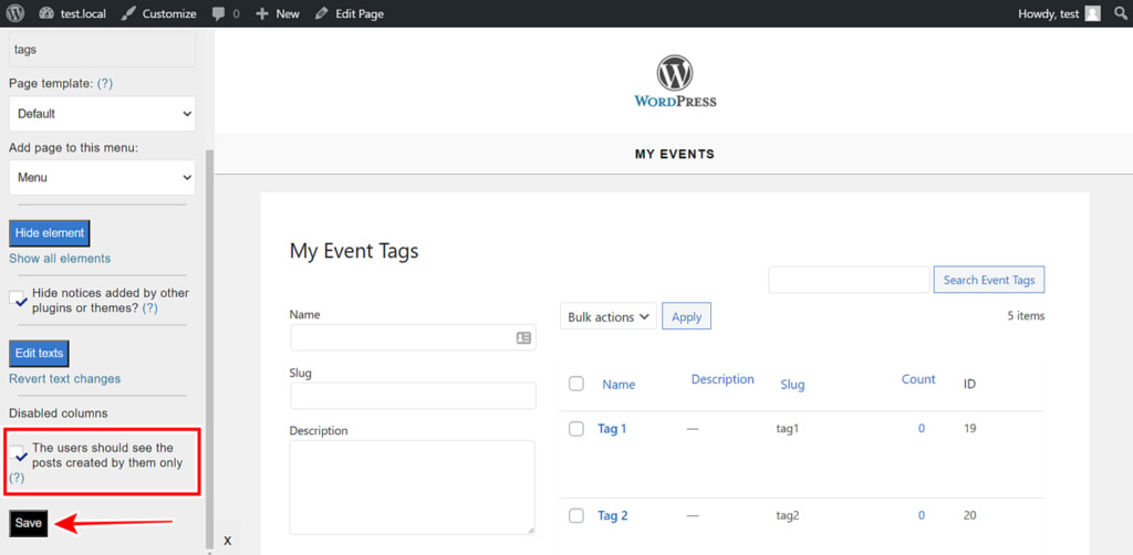Events Manager - Manage Event Categories and Tags on the Frontend