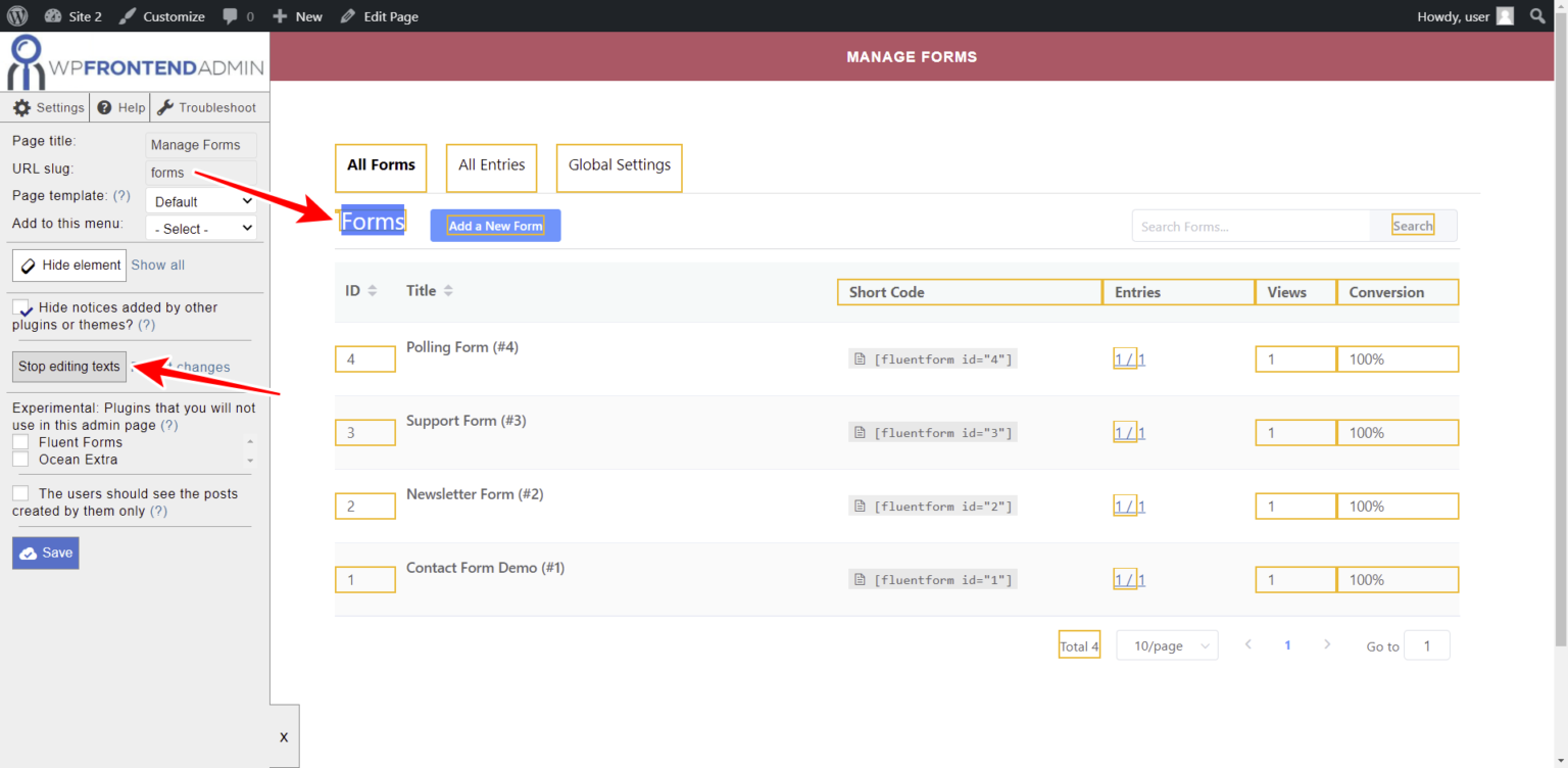 Fluent Forms - Allow Users to Manage Forms on the Front-end