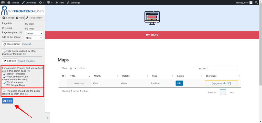 WordPress - Manage WP Google Maps on the Frontend
