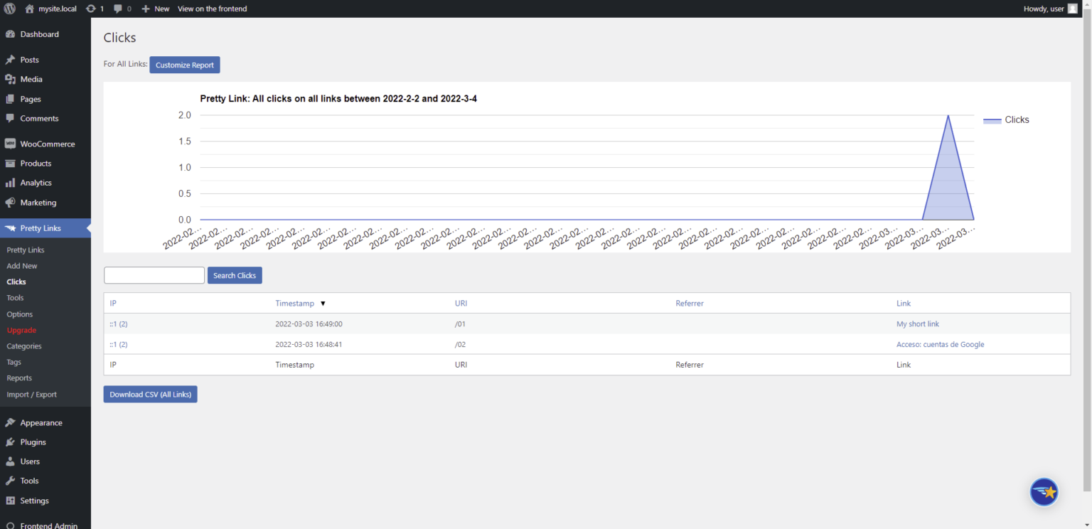 How to View Pretty Links Clicks on the Frontend - WP Frontend Admin