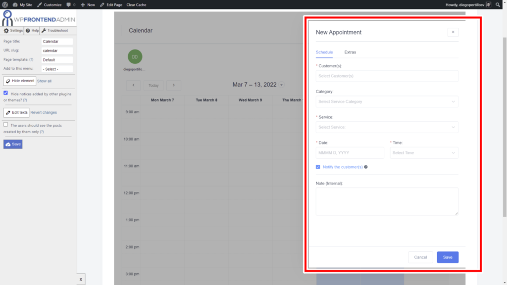 Amelia - How to Show the Calendar on the Frontend - WP Frontend Admin