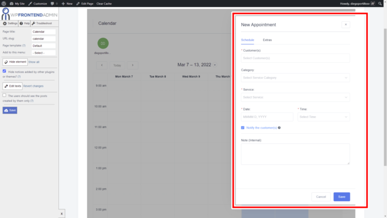Amelia - How to Show the Calendar on the Frontend - WP Frontend Admin