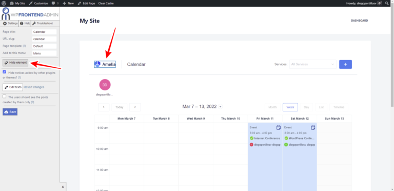 Amelia - How to Show the Calendar on the Frontend - WP Frontend Admin