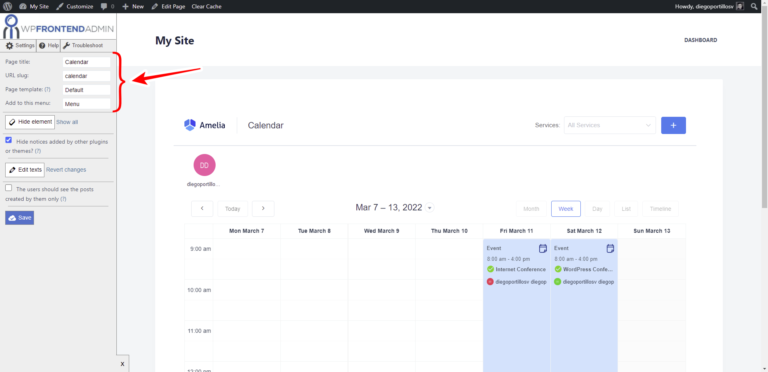 Amelia - How to Show the Calendar on the Frontend - WP Frontend Admin
