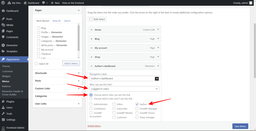 WordPress - Create a Dashboard for Authors with Elementor