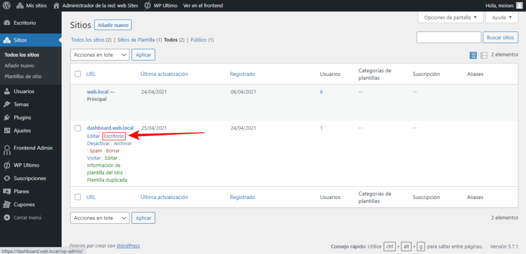 Agregar Botones "Ver mi sitio" y "Cerrar sesión" al Menú del Dashboard ...